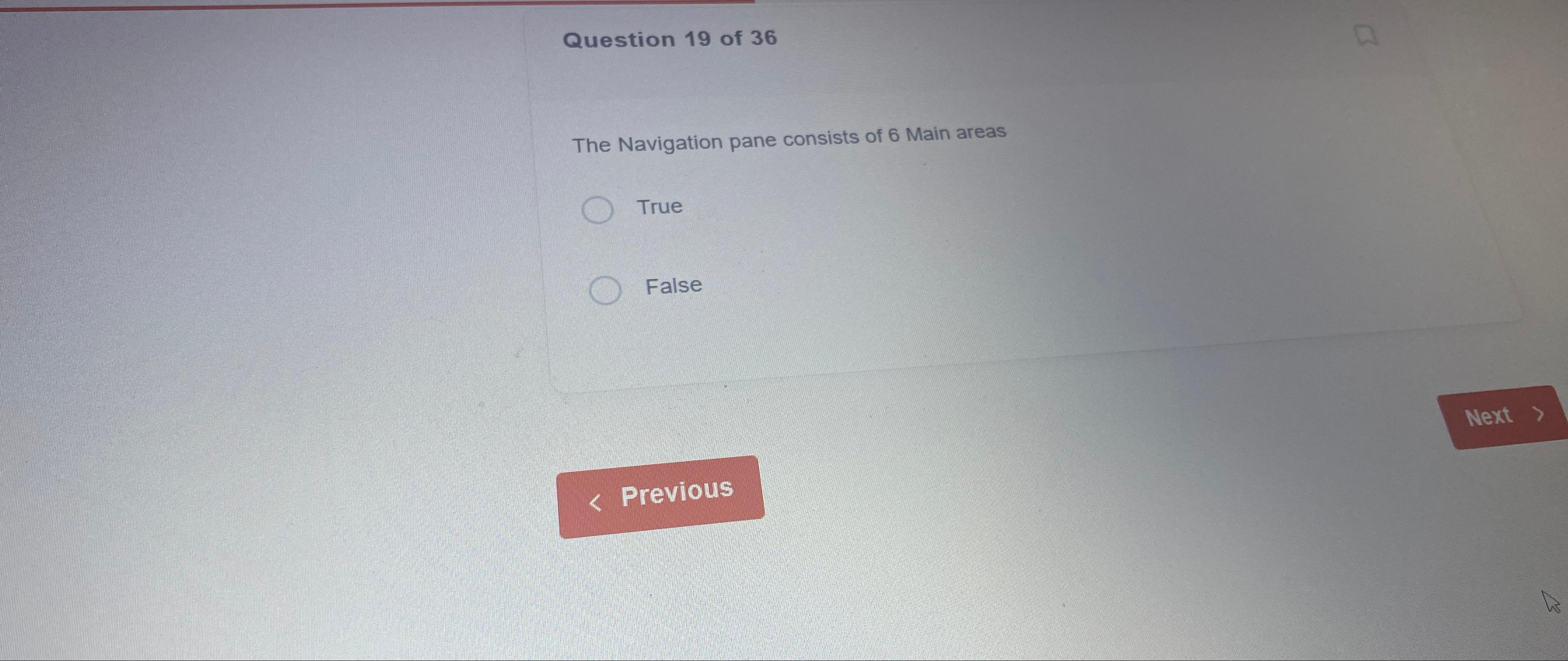 Solved Question 19 ﻿of 36The Navigation pane consists of 6 | Chegg.com
