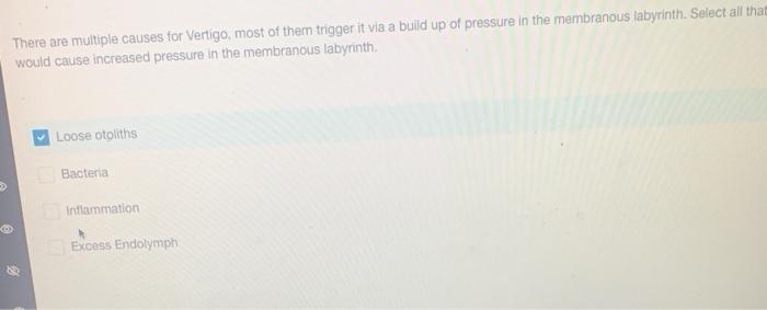 Solved There are multiple causes for Vertigo. most of them | Chegg.com