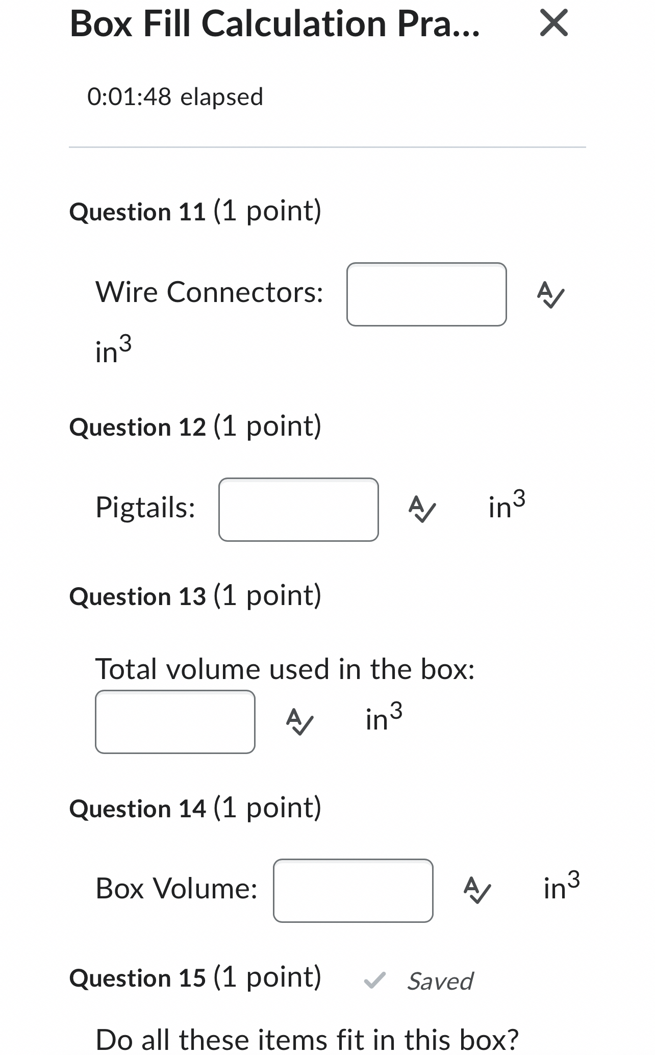 Solved Box Fill Calculation Pra...0:01:48 ﻿elapsedQuestion | Chegg.com
