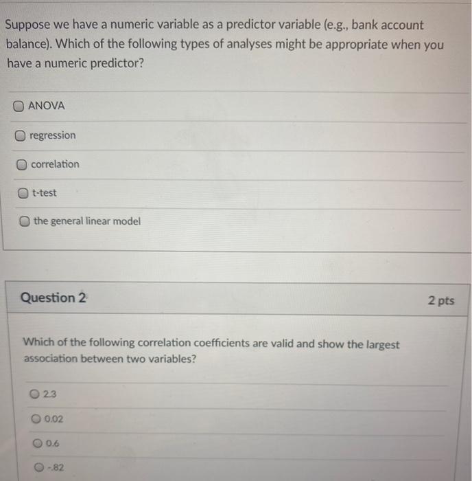 Solved Suppose we have a numeric variable as a predictor | Chegg.com