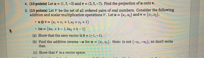 Solved 4. (10 points) Let u = (1, 3, -2) and v = (2,5-7). | Chegg.com