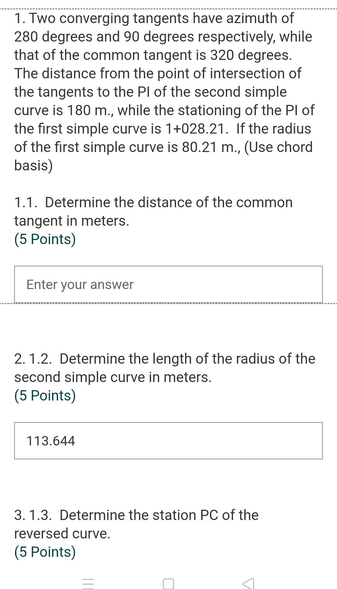 1. Two converging tangents have azimuth of 280 | Chegg.com
