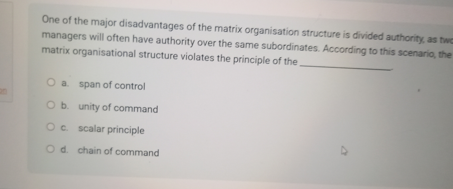 Solved One of the major disadvantages of the matrix | Chegg.com