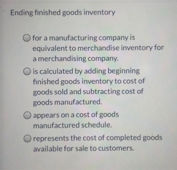 Solved Ending finished goods inventory O for a manufacturing | Chegg.com