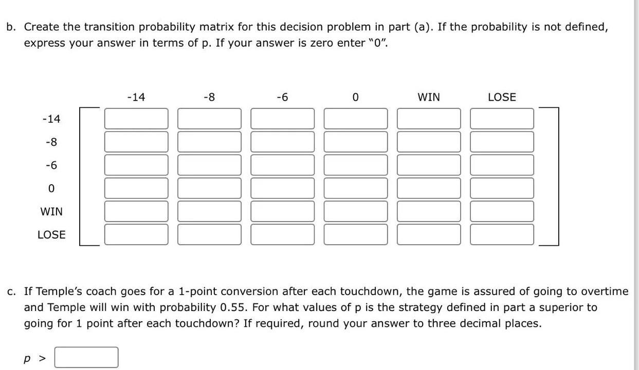 Solved b. Create the transition probability matrix for this | Chegg.com