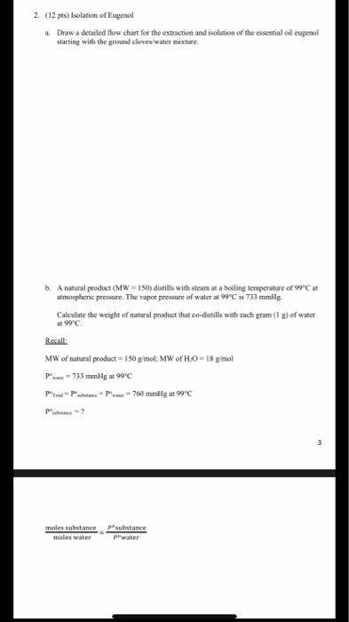 Solved 2. (12 pts) Isolation of Eugenol 2. Draw a detailed | Chegg.com