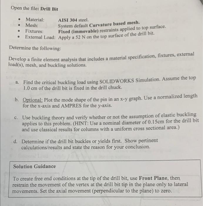 Solved EXERCISE 2-Buckling Analysis of a Drill Bit This | Chegg.com