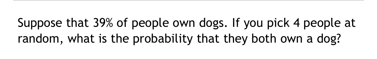 Solved Suppose that 39% ﻿of people own dogs. If you pick 4 | Chegg.com