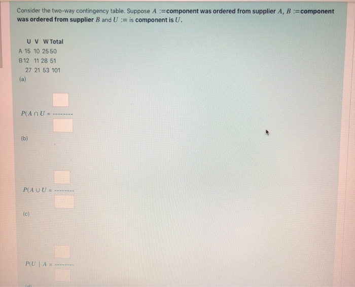 Solved Consider the two-way contingency table. Suppose A | Chegg.com