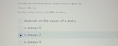 Solved Consider an individual whose utility function is | Chegg.com