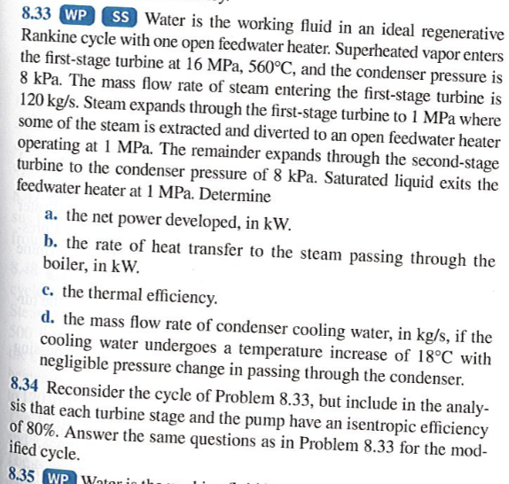 Solved 8.34 ﻿Reconsider the cycle of Problem 8.33 (as seen | Chegg.com