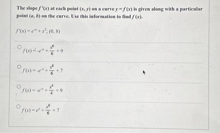 Solved The slope f'(x) at each point (x, y) on a curve | Chegg.com