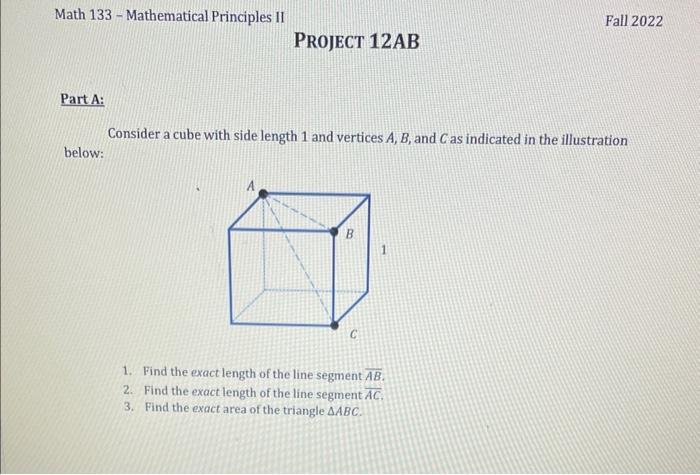 Solved Consider a cube with side length 1 and vertices A,B, | Chegg.com