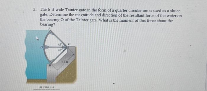 Solved 2. The 6-ft-wide Tainter gate in the form of a | Chegg.com