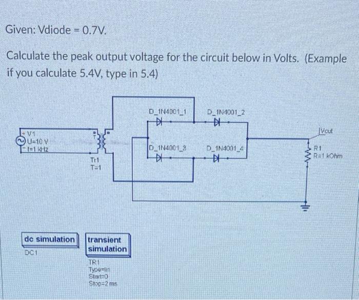 Solved Calculate the peak output voltage for the circuit | Chegg.com