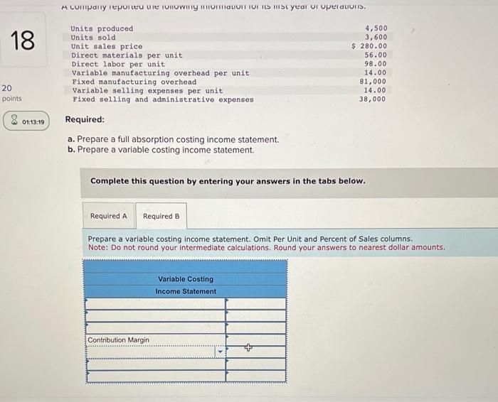Solved Required: a. Prepare a full absorption costing income | Chegg.com