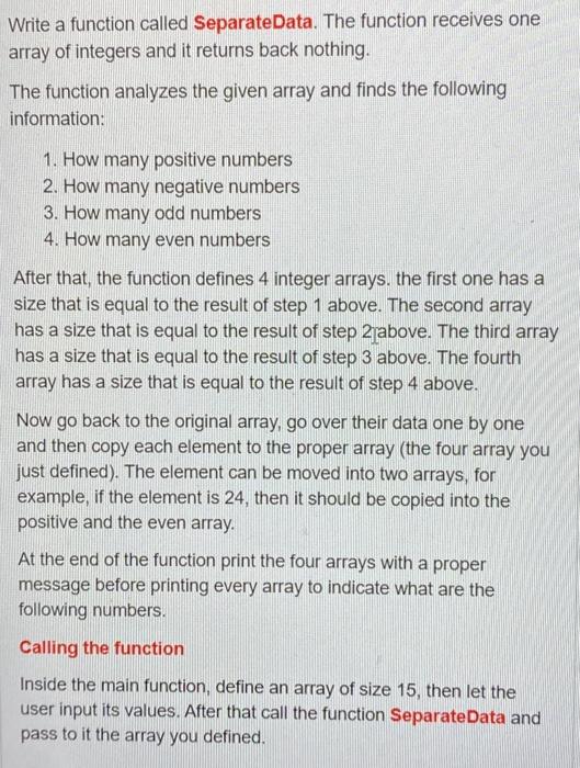 Solved Write A Function Called Separatedata The Function
