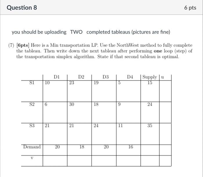 Solved you should be uploading TWO completed tableaus | Chegg.com
