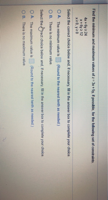 Solved Find the minimum and maximum values of z = 3x + 5y, | Chegg.com