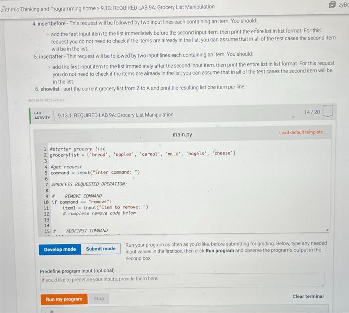Solved 9.13 REQUIRED LAB 9A: Grocery List Manipulation | Chegg.com