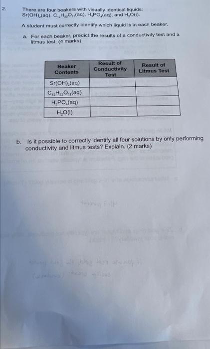 Solved 2. There are four beakers with visually identical | Chegg.com