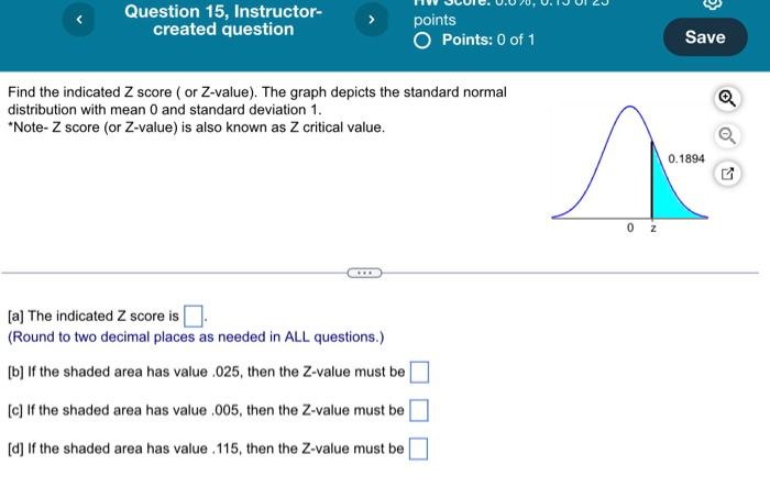 Solved Find the indicated Z score ( or Z-value). The graph | Chegg.com