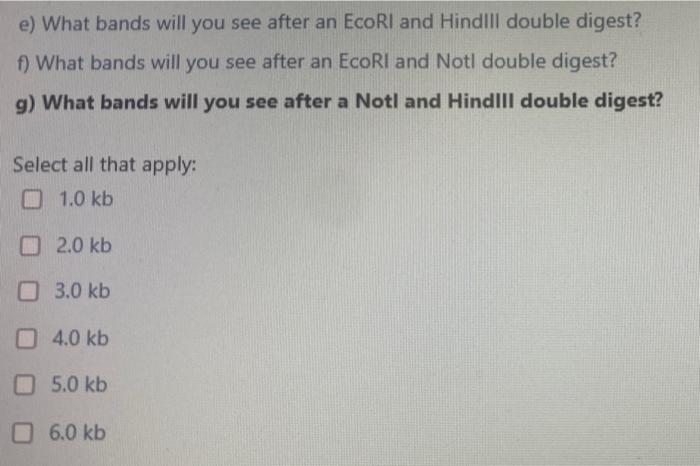 Solved e) What bands will you see after an EcoRI and Hindill | Chegg.com