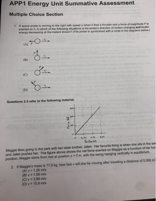Solved APP1 Energy Unit Summative Assessment Multiple Choice | Chegg.com