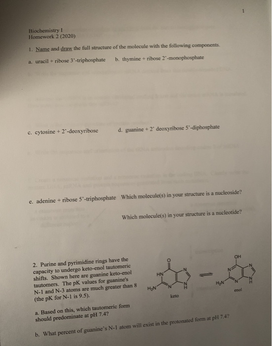Solved Biochemistry Homework 2 (2020) 1. Name and draw the | Chegg.com