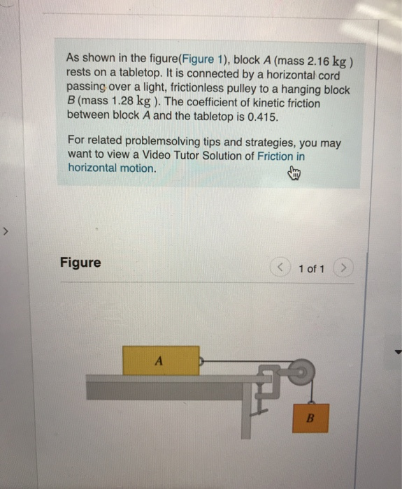 Solved As shown in the figure(Figure 1), block A (mass 2.16 | Chegg.com