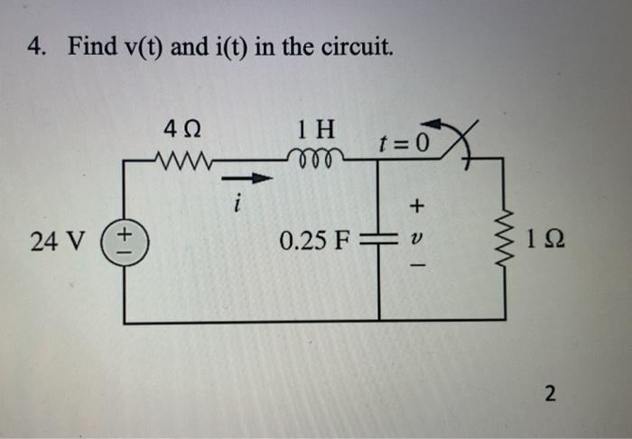 Solved 4. Find v(t) and i(t) in the circuit. 4 Ω 1 Η Οδο t=0 | Chegg.com
