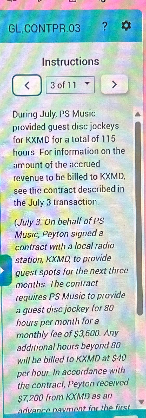 Solved GL.CONTPR. 03InstructionsDuring July, PS Music | Chegg.com