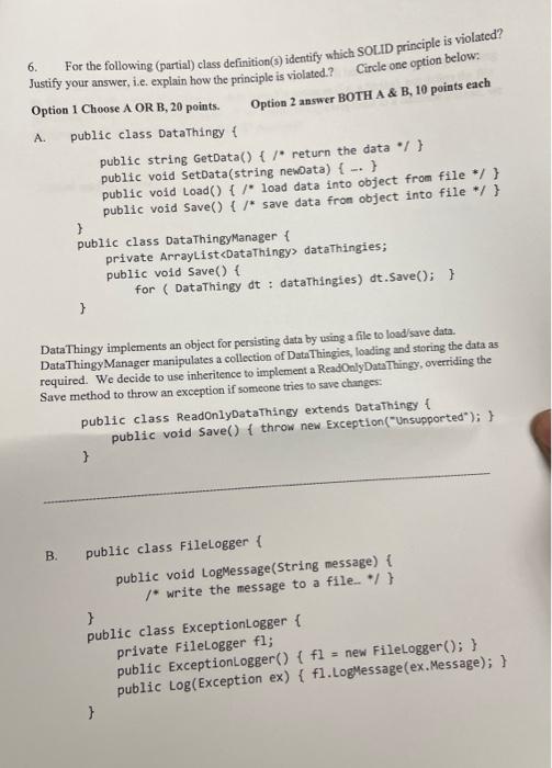 Solved 6. For the following (partial) class definition(s) | Chegg.com