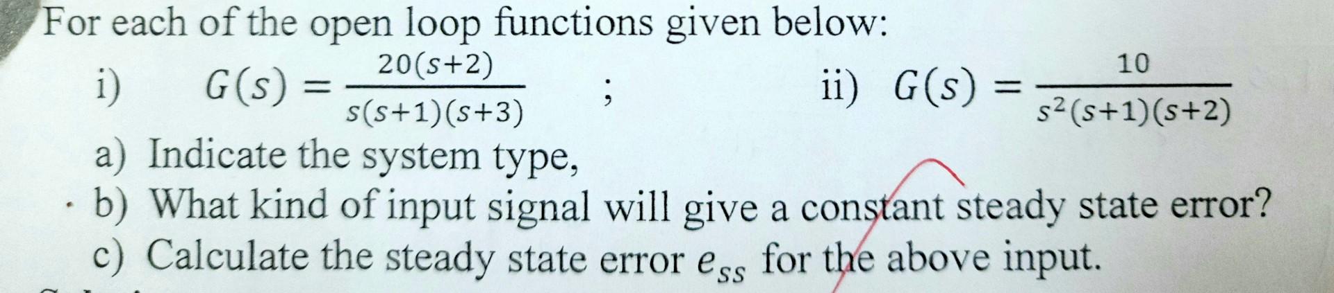 Solved For each of the open loop functions given below: i) | Chegg.com
