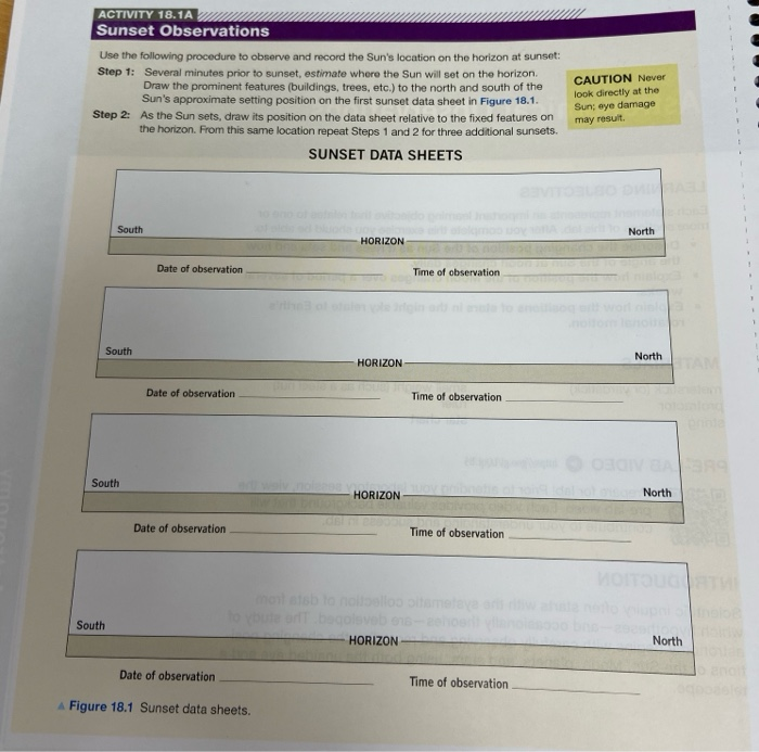 ACTIVITY 18.1A WW W Sunset Observations Use the | Chegg.com