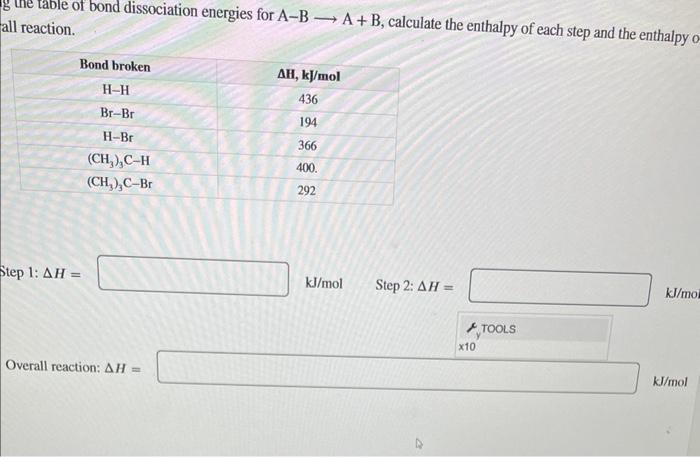 Solved Step 1 +Br→ Step 2 Br−Br Overall reaction Using the | Chegg.com