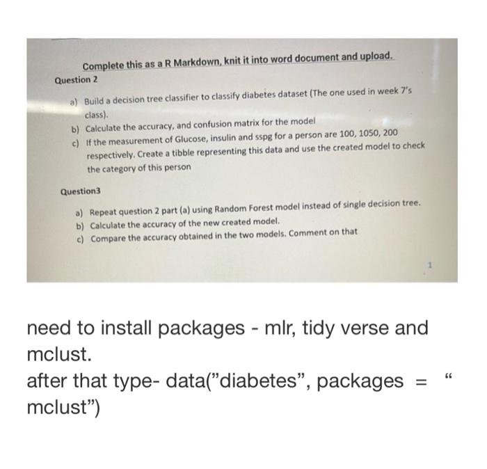Solved Complete this as a R Markdown, knit it into word | Chegg.com