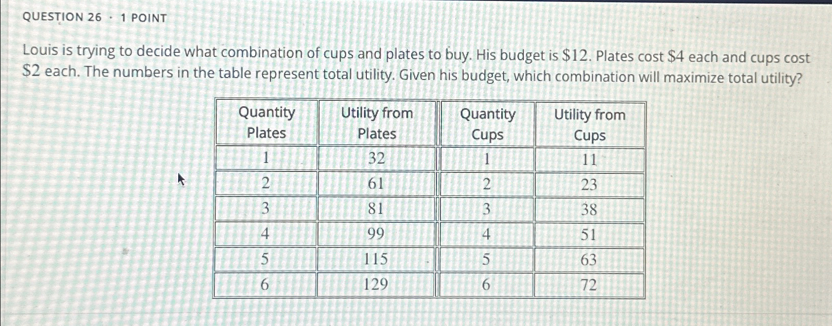 Solved QUESTION 26 - 1 ﻿POINTLouis is trying to decide what | Chegg.com