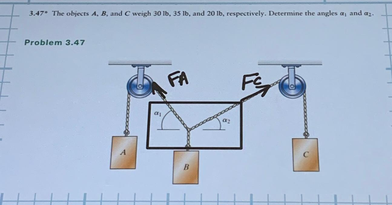 Solved 3.47* ﻿The objects A,B, ﻿and C ﻿weigh 30lb,35lb, ﻿and | Chegg.com