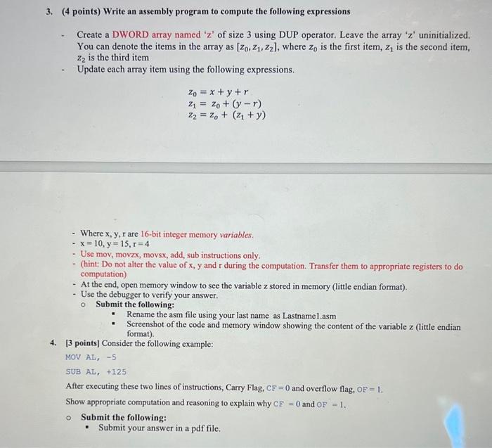 (4 points) Write an assembly program to compute the | Chegg.com