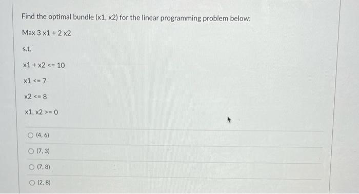 Solved Find the optimal bundle (x1, x2) for the linear | Chegg.com