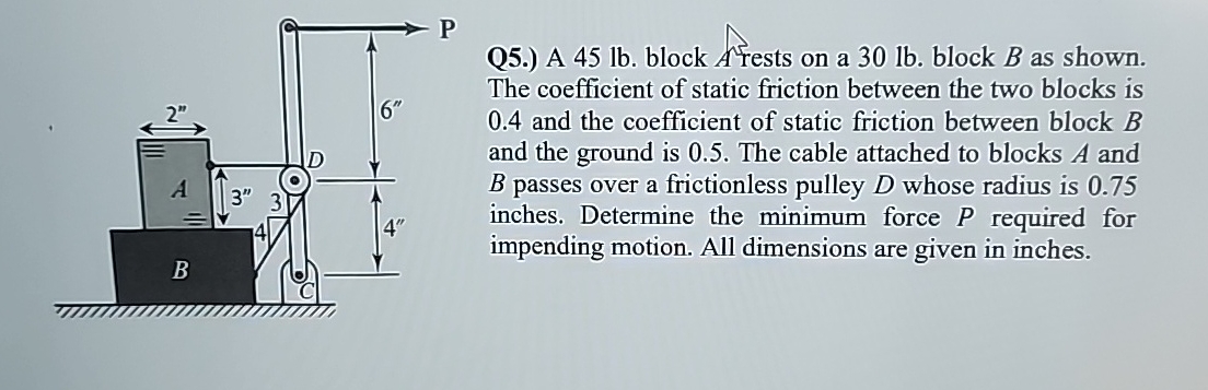 Solved Q5.) ﻿A 45 ﻿lb . ﻿block A Yests on a 30 ﻿lb . ﻿block | Chegg.com