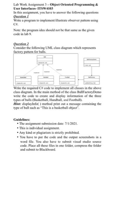 Lab Work Assignment 3 - Object Oriented Programming & | Chegg.com