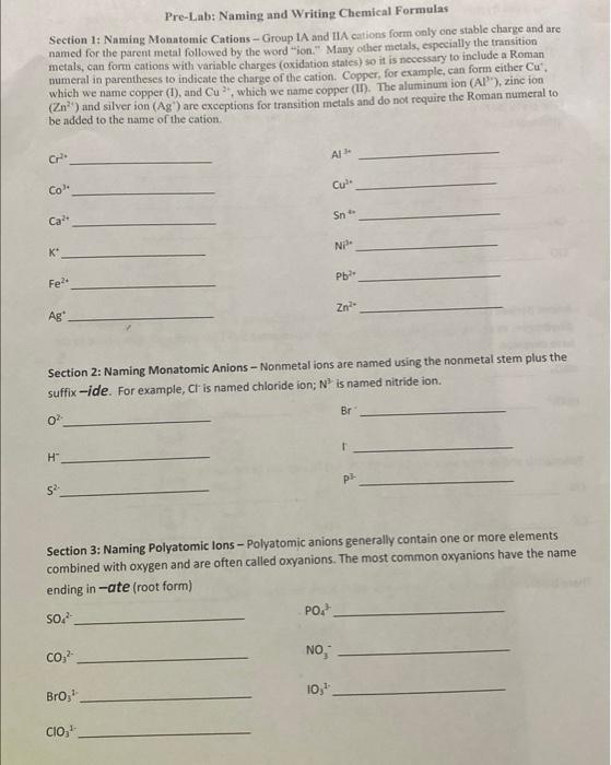 Solved Section 1: Naming Monatomic Cations - Group 1A and | Chegg.com
