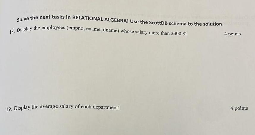 Solved Solve the next tasks in RELATIONAL ALGEBRA! Use the | Chegg.com