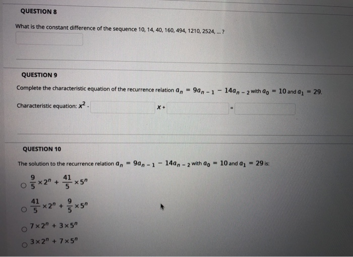 Solved QUESTION 8 What is the constant difference of the | Chegg.com