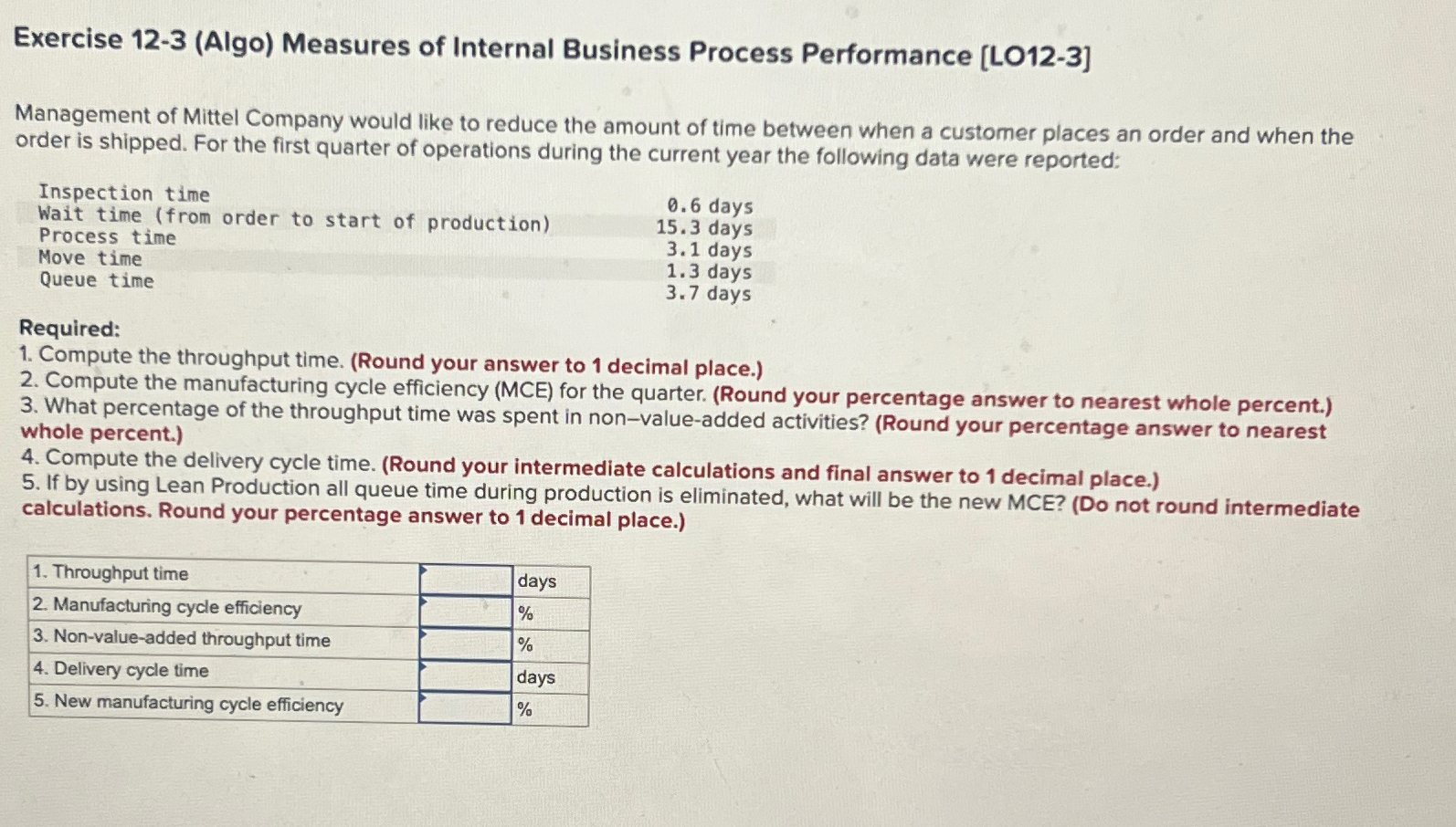 Solved Exercise 12-3 (Algo) ﻿Measures of Internal Business | Chegg.com