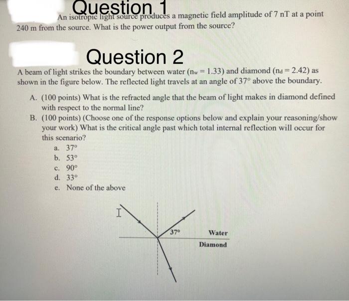 Solved Question 1 An isotropic light source produces a | Chegg.com