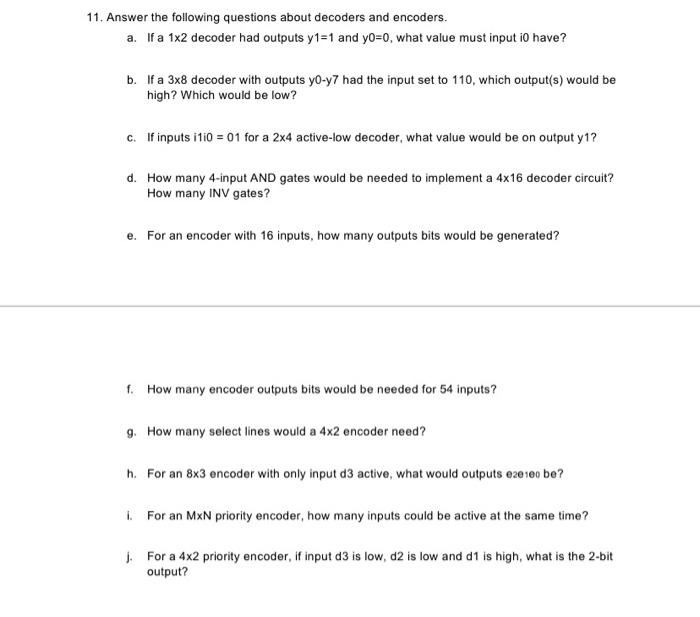 Solved 11. Answer the following questions about decoders and | Chegg.com