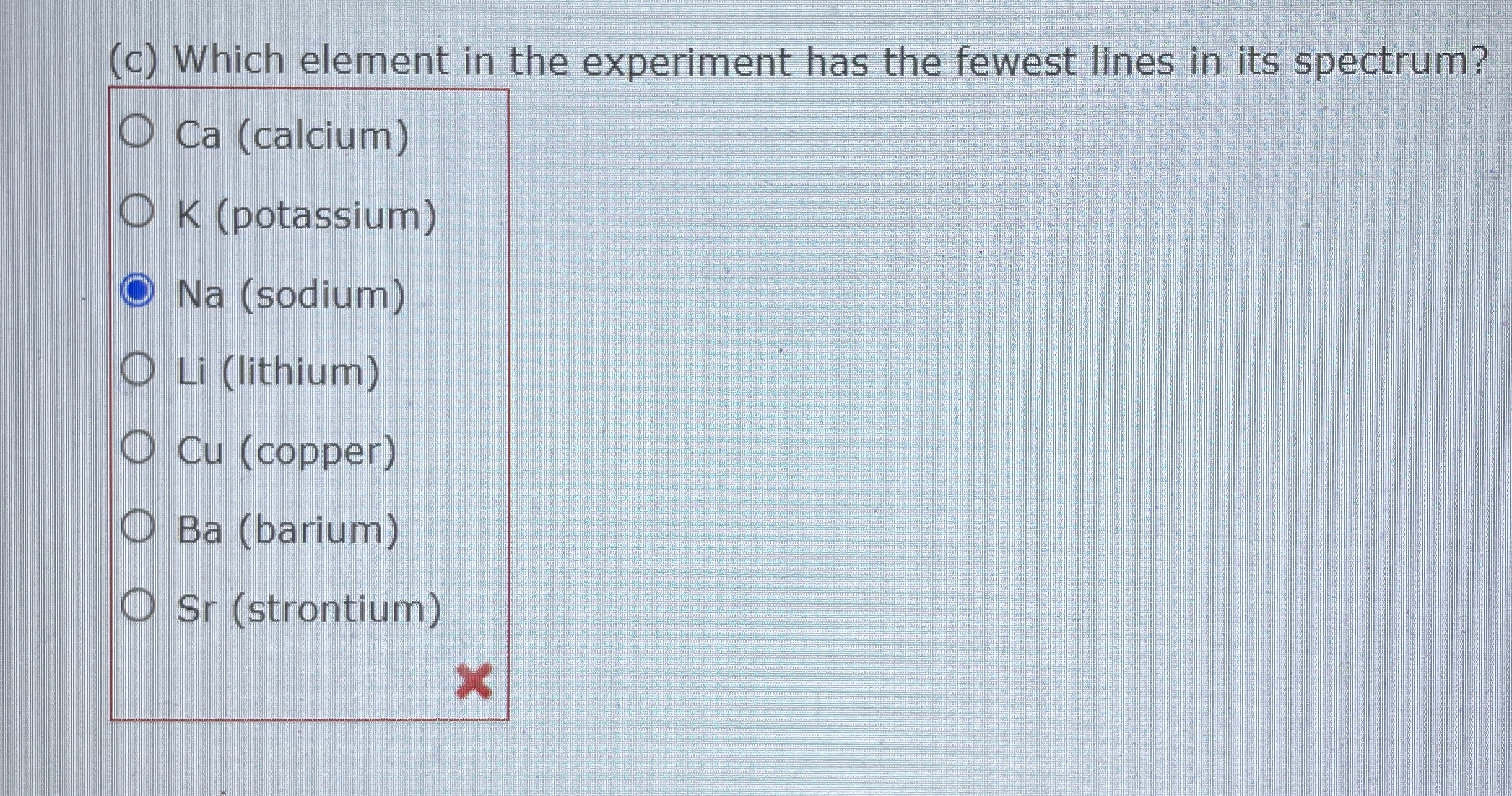 Solved (c) ﻿Which element in the experiment has the fewest | Chegg.com